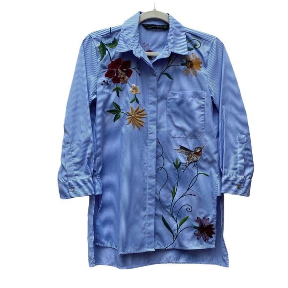 Zara | Tops | Zara Embroidered Striped Shirt | Poshmark